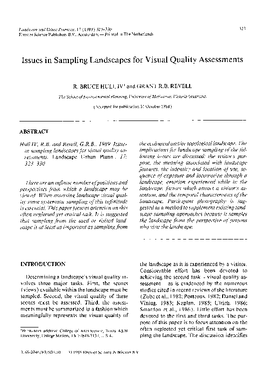(PDF) Issues in sampling landscapes for visual quality assessments