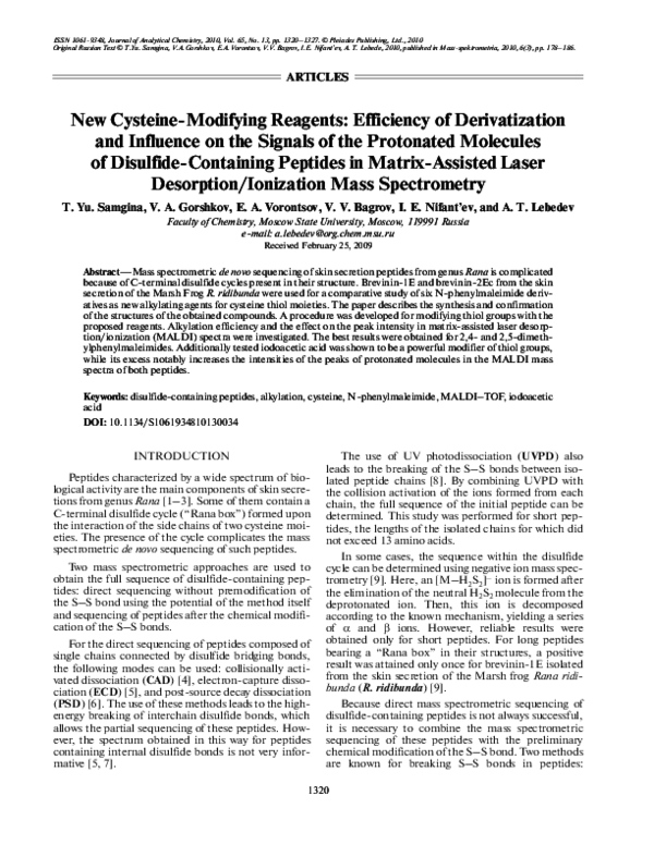 (PDF) New cysteine-modifying reagents: Efficiency of derivatization and ...