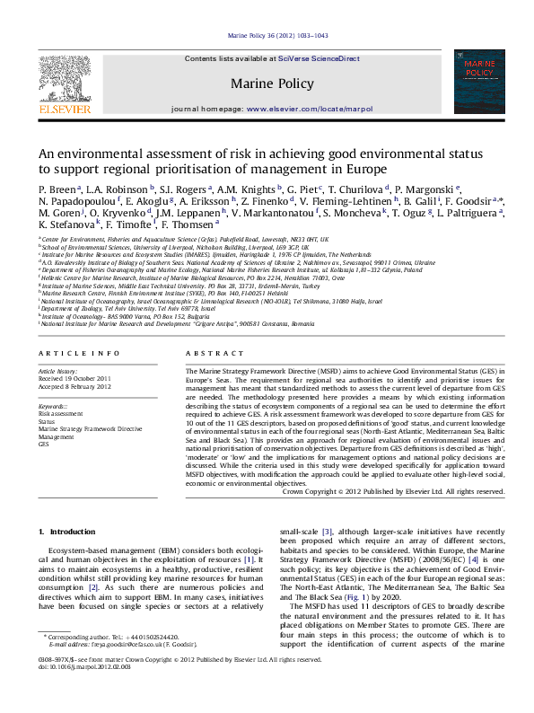 (PDF) An environmental assessment of risk in achieving good ...