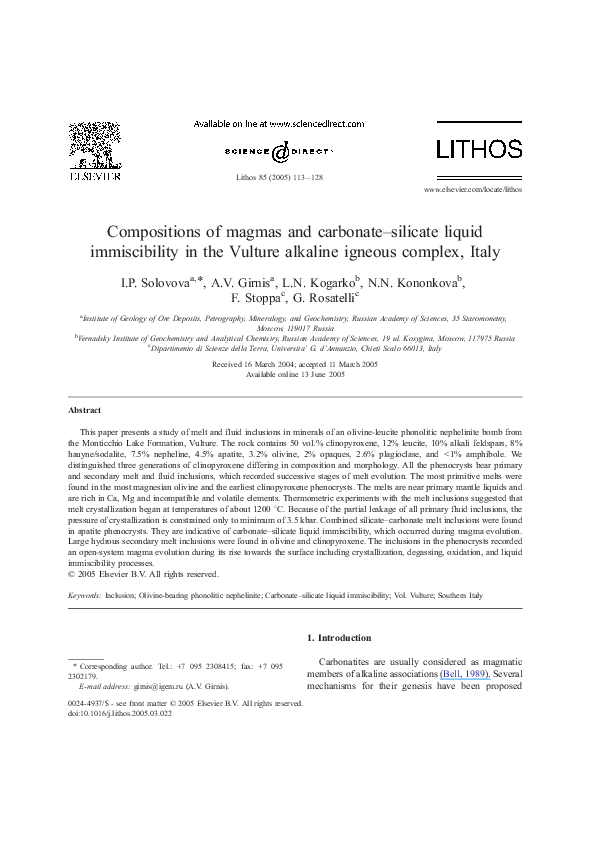 (PDF) Compositions of magmas and carbonate–silicate liquid ...
