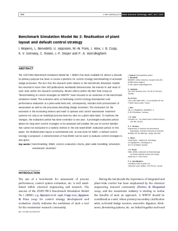 (PDF) Benchmark Simulation Model No 2: finalisation of plant layout and ...