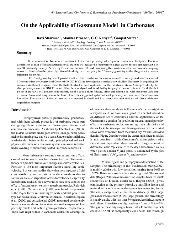 (PDF) On the applicability of Gassmann model in carbonates