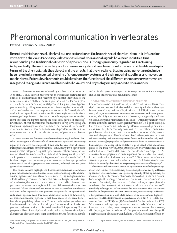 (PDF) Pheromonal communication in vertebrates