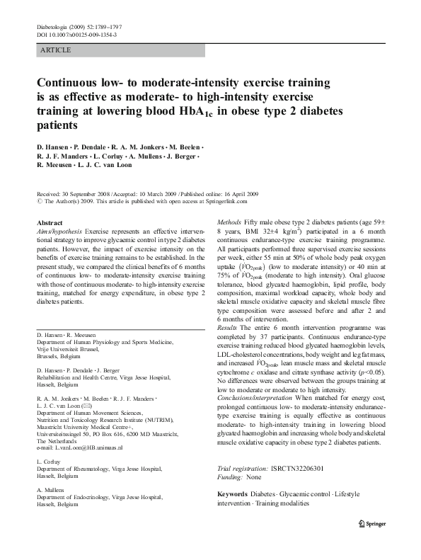 (PDF) Continuous low- to moderate-intensity exercise training is as ...