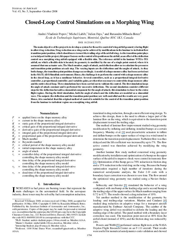 (PDF) Closed-Loop Control Simulations on a Morphing Wing