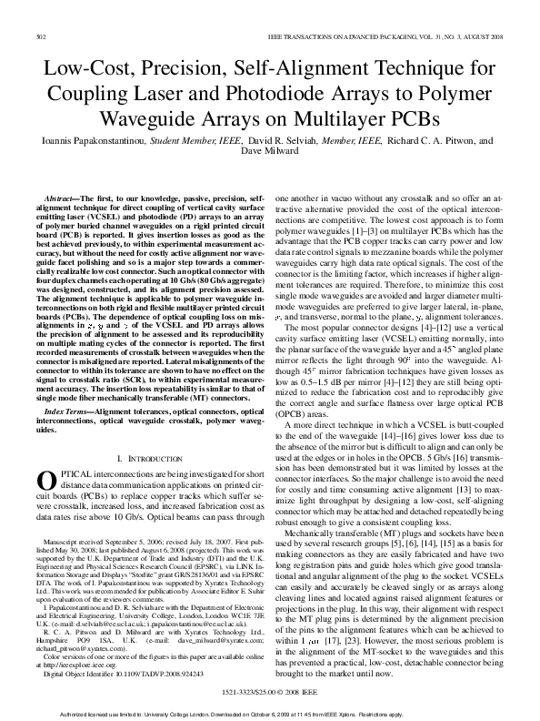 (PDF) Low-Cost, Precision, Self-Alignment Technique for Coupling Laser and Photodiode Arrays to ...