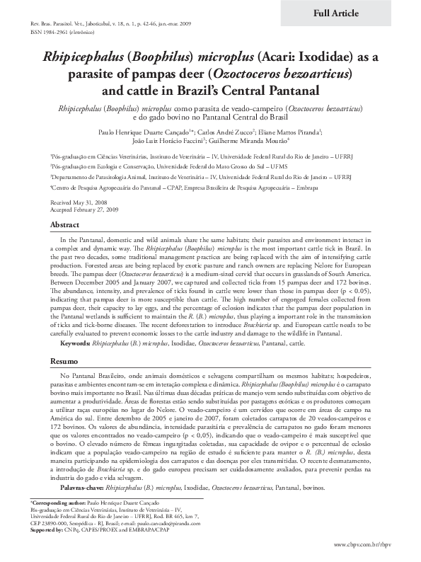 (PDF) Rhipicephalus (Boophilus) microplus (Acari: Ixodidae) resistance to fipronil in Uruguay ...