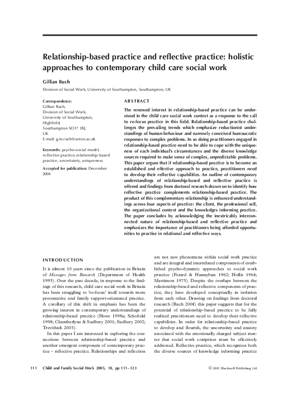 (PDF) Relationship-based practice and reflective practice: holistic ...