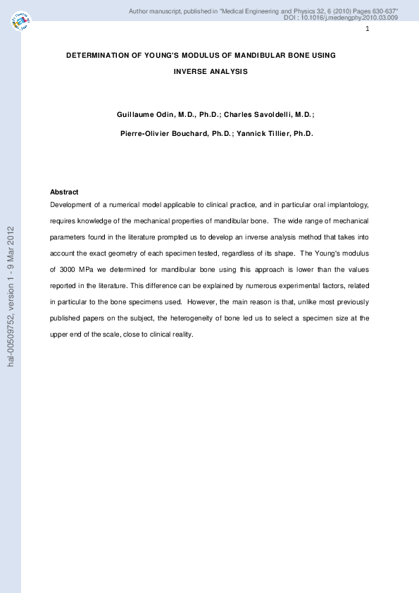 (PDF) Determination of Young's modulus of mandibular bone using inverse ...