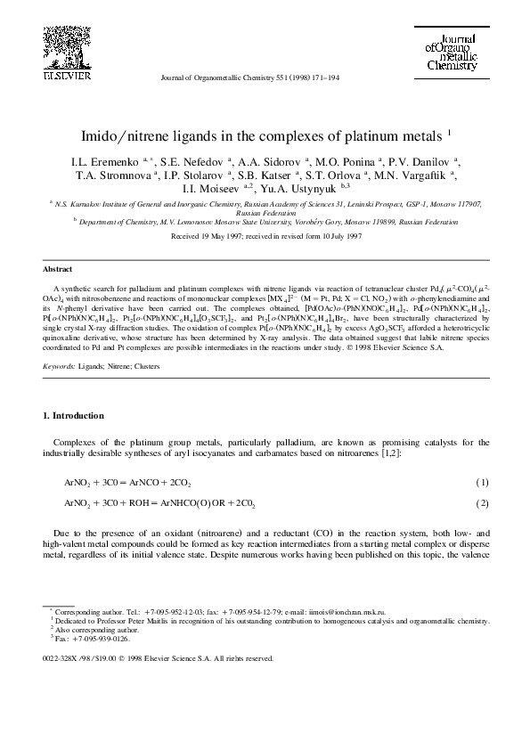 (PDF) Imido/nitrene ligands in the complexes of platinum metals | Igor ...