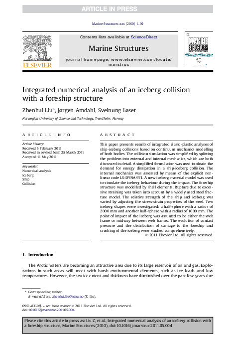(PDF) Integrated numerical analysis of an iceberg collision with a ...