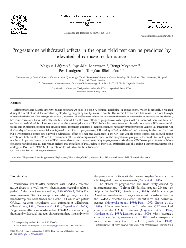 (PDF) Progesterone withdrawal effects in the open field test can be ...