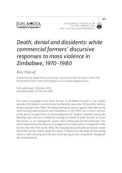 (PDF) Death, denial and dissidents: White commercial farmers ...