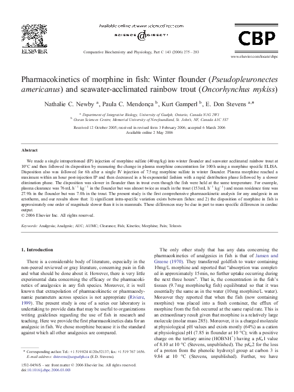 (PDF) Pharmacokinetics of morphine in fish: Winter flounder ...