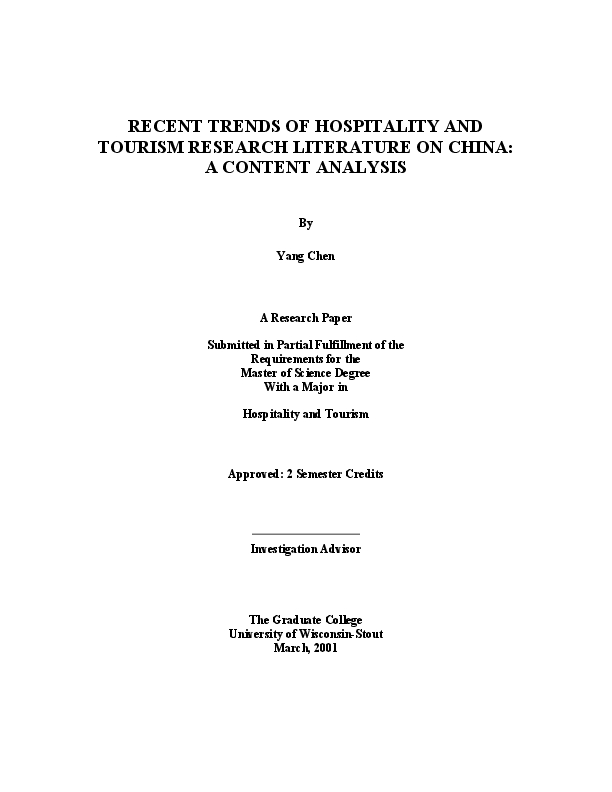 (PDF) RECENT TRENDS OF HOSPITALITY AND TOURISM RESEARCH LITERATURE ON ...