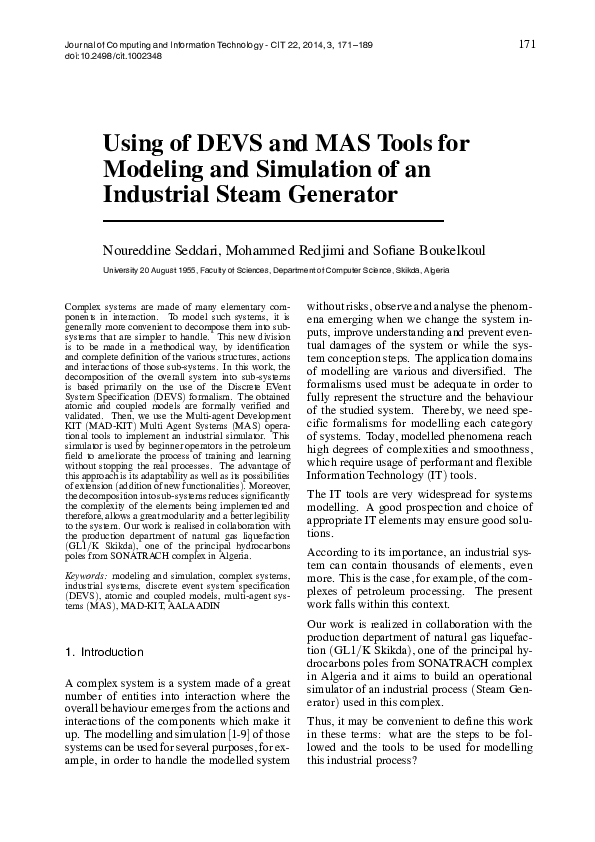 (PDF) Using of DEVS and MAS Tools for Modeling and Simulation of an Industrial Steam Generator