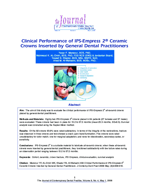 (PDF) Clinical performance of IPS-Empress 2 ceramic crowns inserted by ...