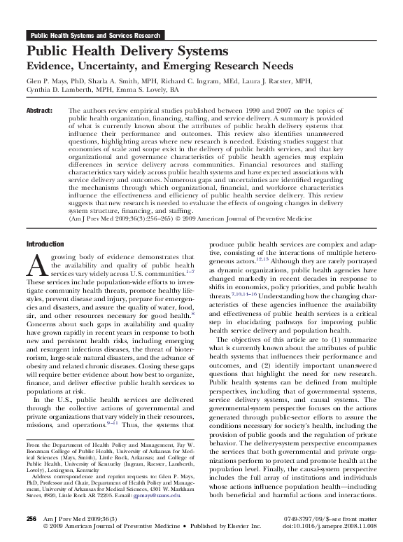 (PDF) Public Health Delivery Systems