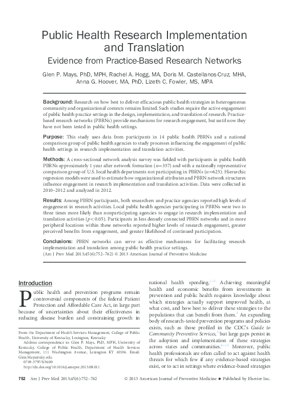 (PDF) Public Health Research Implementation and Translation