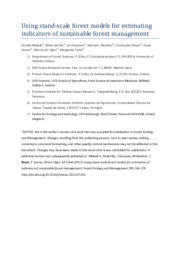 (PDF) Using stand-scale forest models for estimating indicators of ...