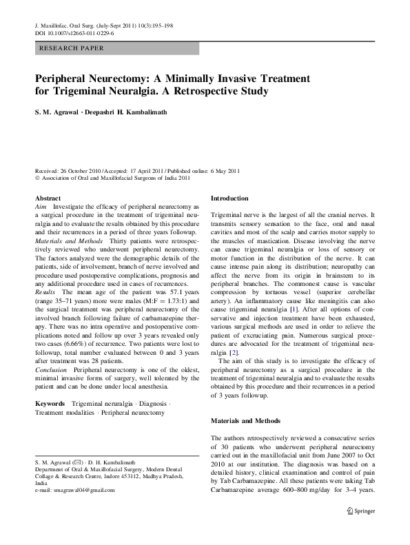 (PDF) Peripheral Neurectomy: A Minimally Invasive Treatment for ...