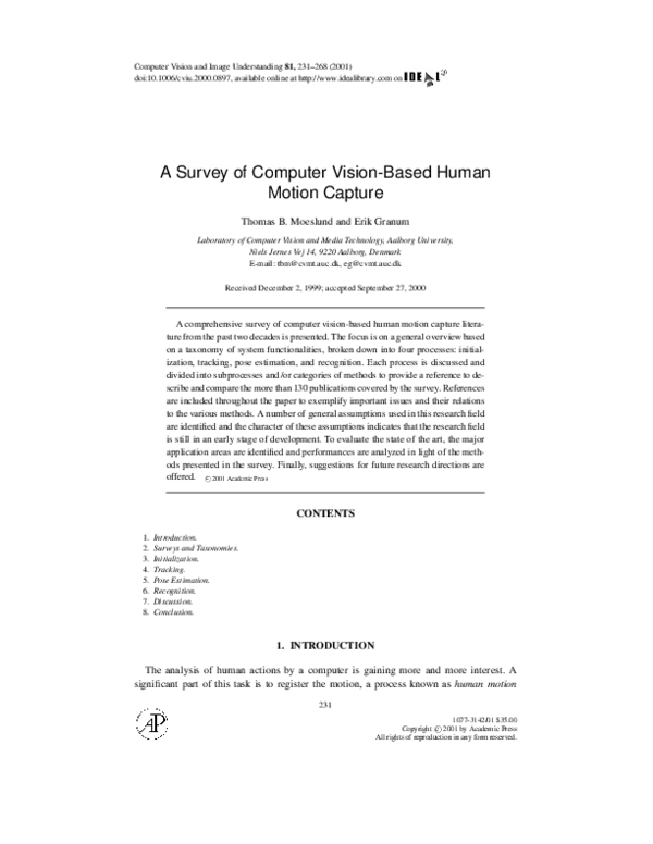(PDF) A Survey of Computer Vision-Based Human Motion Capture