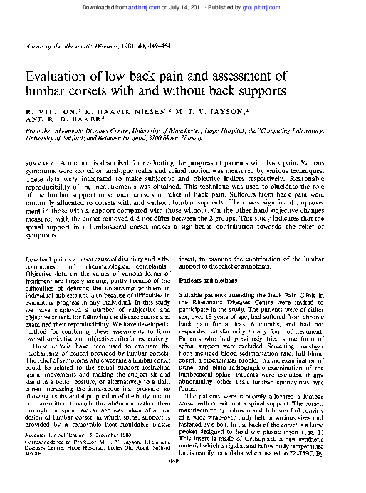 (PDF) Evaluation of low back pain and assessment of lumbar corsets with ...