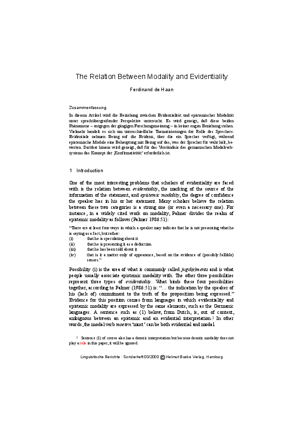 (PDF) The relation between modality and evidentiality