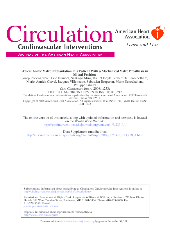 (PDF) Apical aortic valve implantation in a patient with a mechanical ...