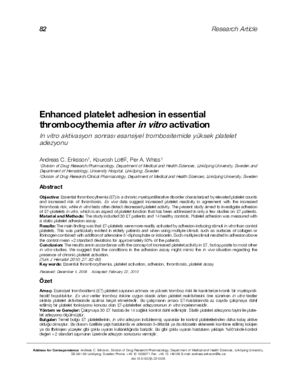 Pdf Platelet Dysfunction In Primary Thrombocythemia Using The Platelet Function Analyzer Pfa