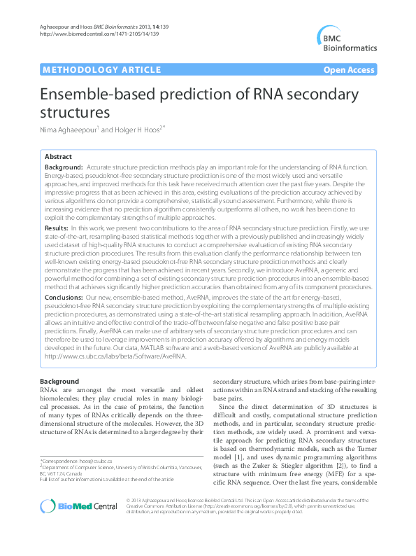 (PDF) Ensemble-based prediction of RNA secondary structures