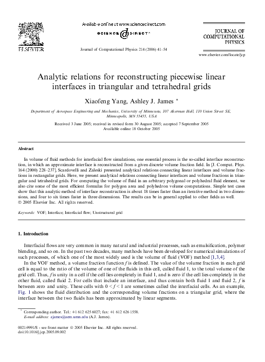 Pdf Analytic Relations For Reconstructing Piecewise Linear Interfaces In Triangular And