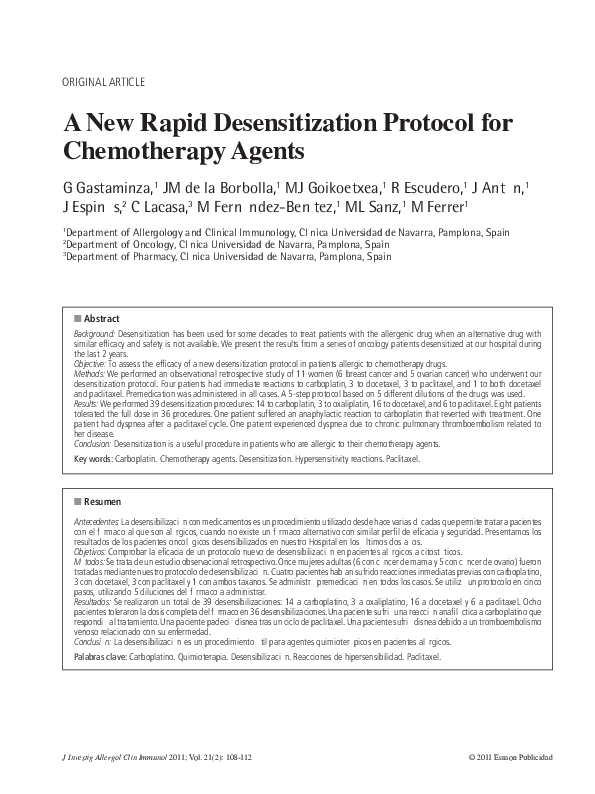 (PDF) A new rapid desensitization protocol for chemotherapy agents