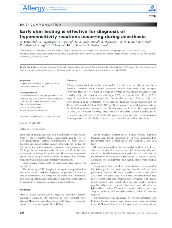(PDF) Early skin testing is effective for diagnosis of hypersensitivity ...