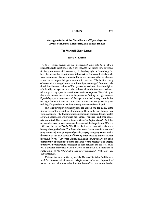 (PDF) An appreciation of the contribution of Egon Mayer to Jewish ...