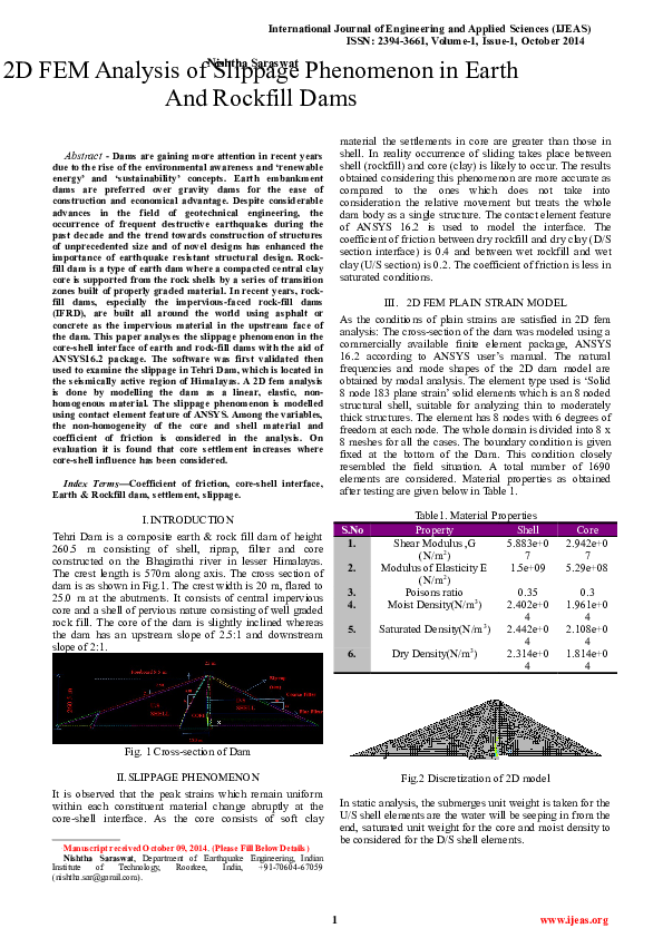 (DOC) 2D FEM Analysis of Slippage Phenomenon in Earth and Rockfill Dams ...