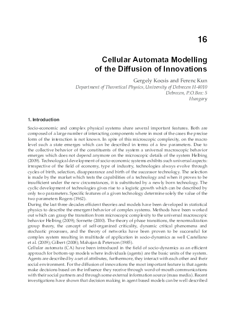 Pdf Cellular Automata Modelling Of The Diffusion Of Innovations