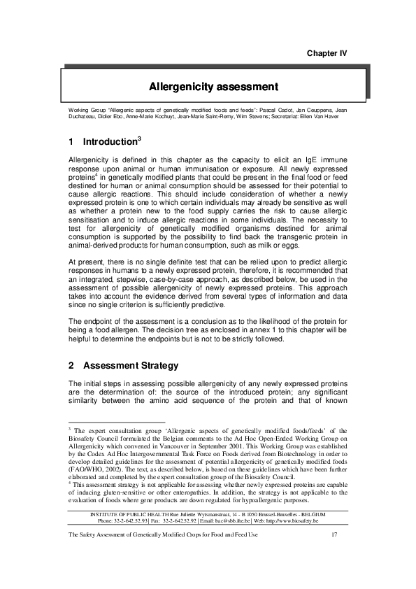 (PDF) Allergenicity assessment Chapter IV