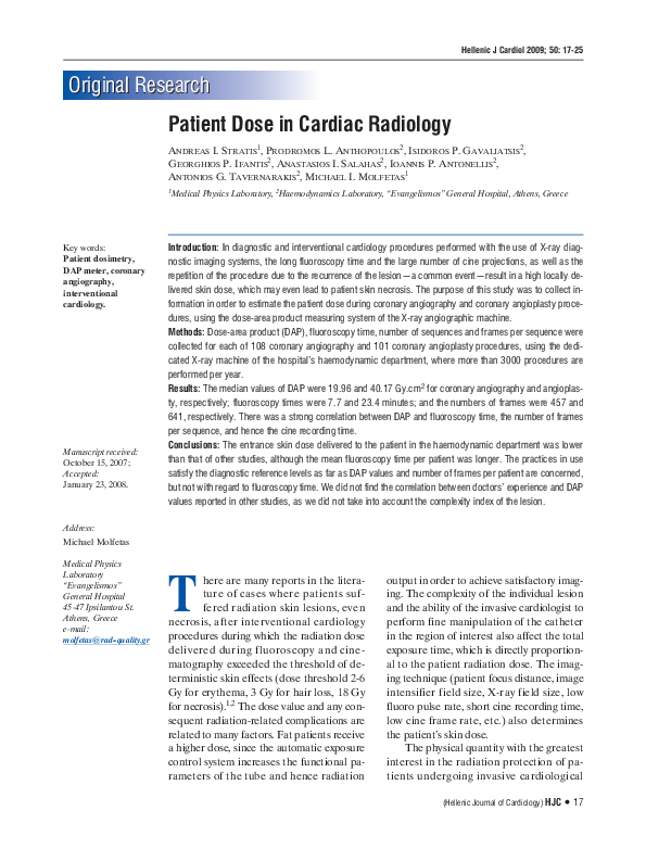 (PDF) Patient dose in cardiac radiology
