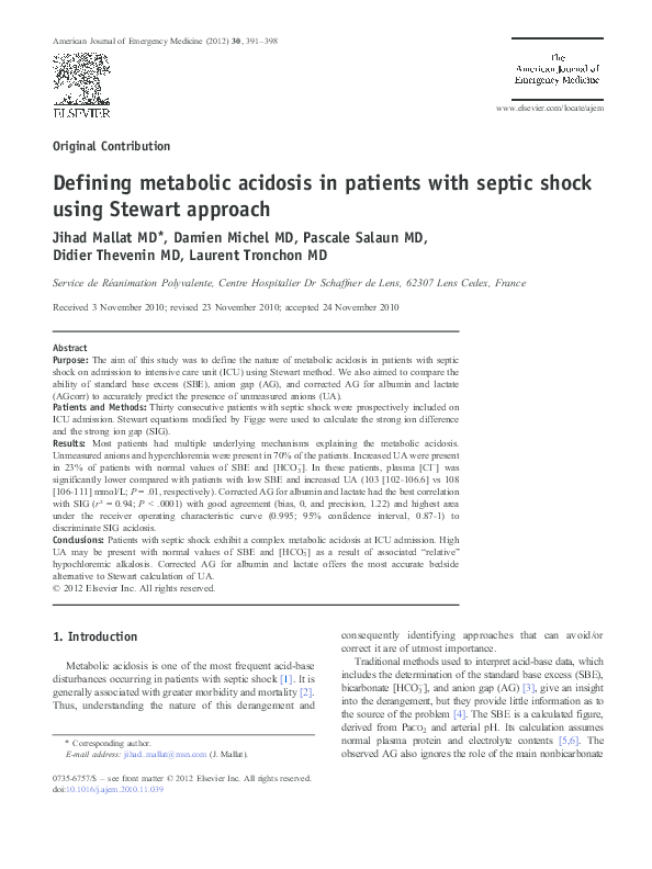 (PDF) Defining metabolic acidosis in patients with septic shock using ...