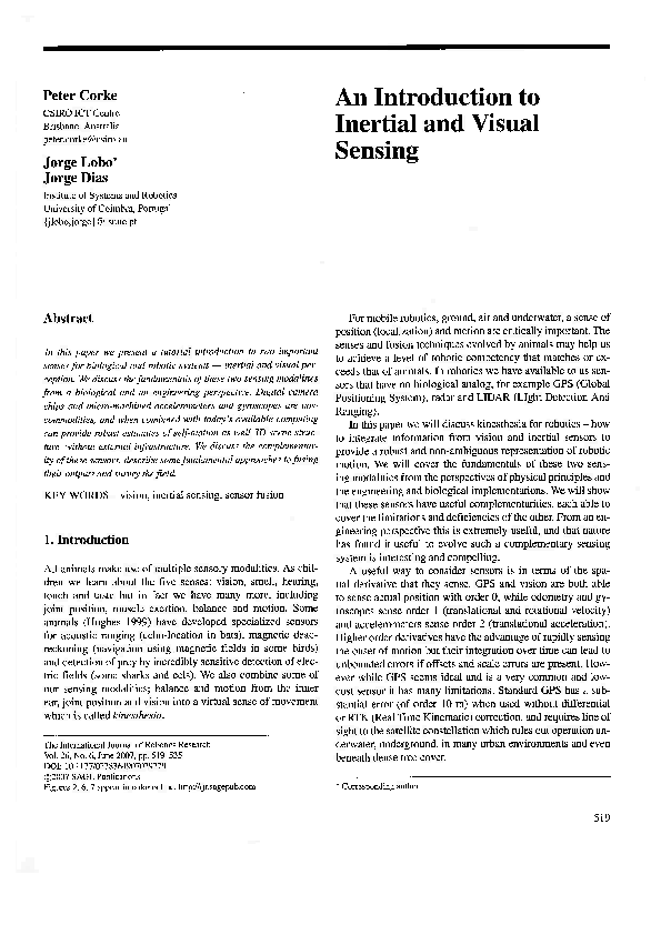 (PDF) An introduction to inertial and visual sensing