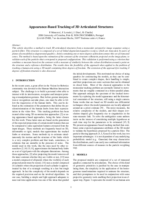 (PDF) Appearance-based tracking of 3D articulated structures