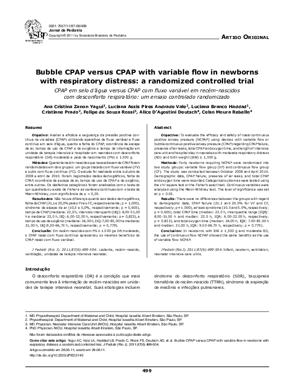 (PDF) Bubble CPAP versus CPAP with variable flow in newborns with ...