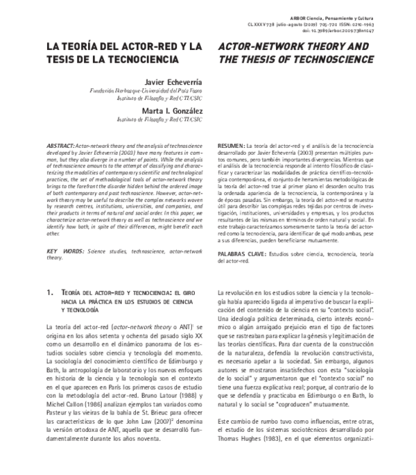 (PDF) La teoría del actor-red y la tesis de la tecnociencia