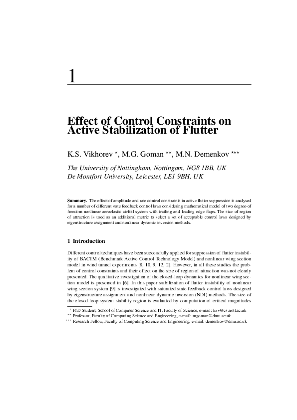 (PDF) Effect of Control Constraints on Active Stabilization of Flutter Instability