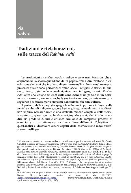 (DOC) Tradizione e rielaborazione: sulle tracce del Rabinal Achí