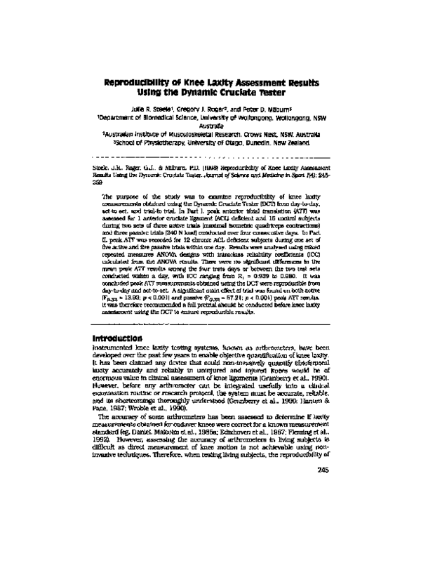 (PDF) Reproducibility of Knee Laxity Assessment Results Using the ...