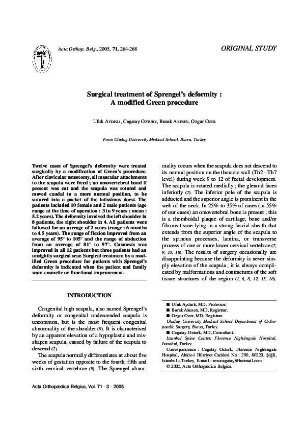 (PDF) Surgical treatment of sprengel's deformity: a modified Green ...