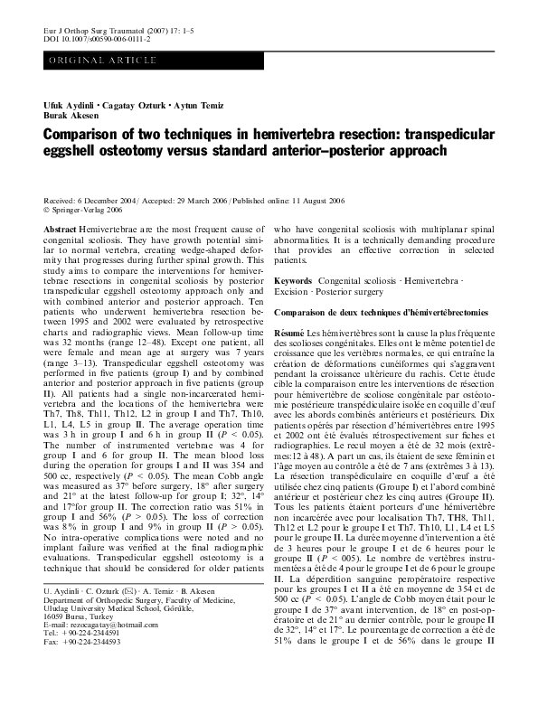 (PDF) Comparison of two techniques in hemivertebra resection ...
