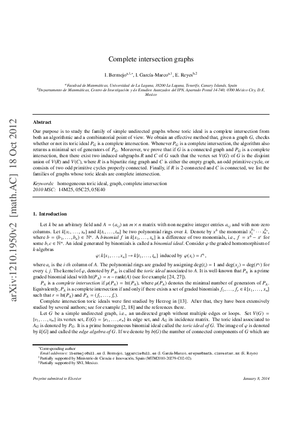 (PDF) Complete intersection graphs